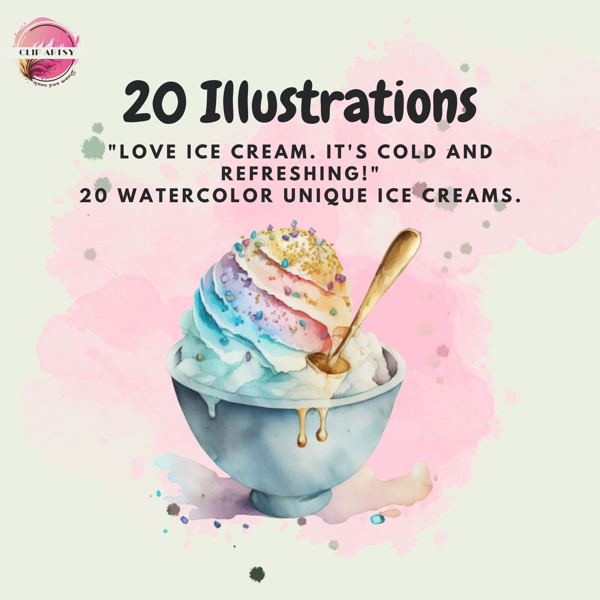 Watercolor Printable Ice Cream Clipart - Etsy