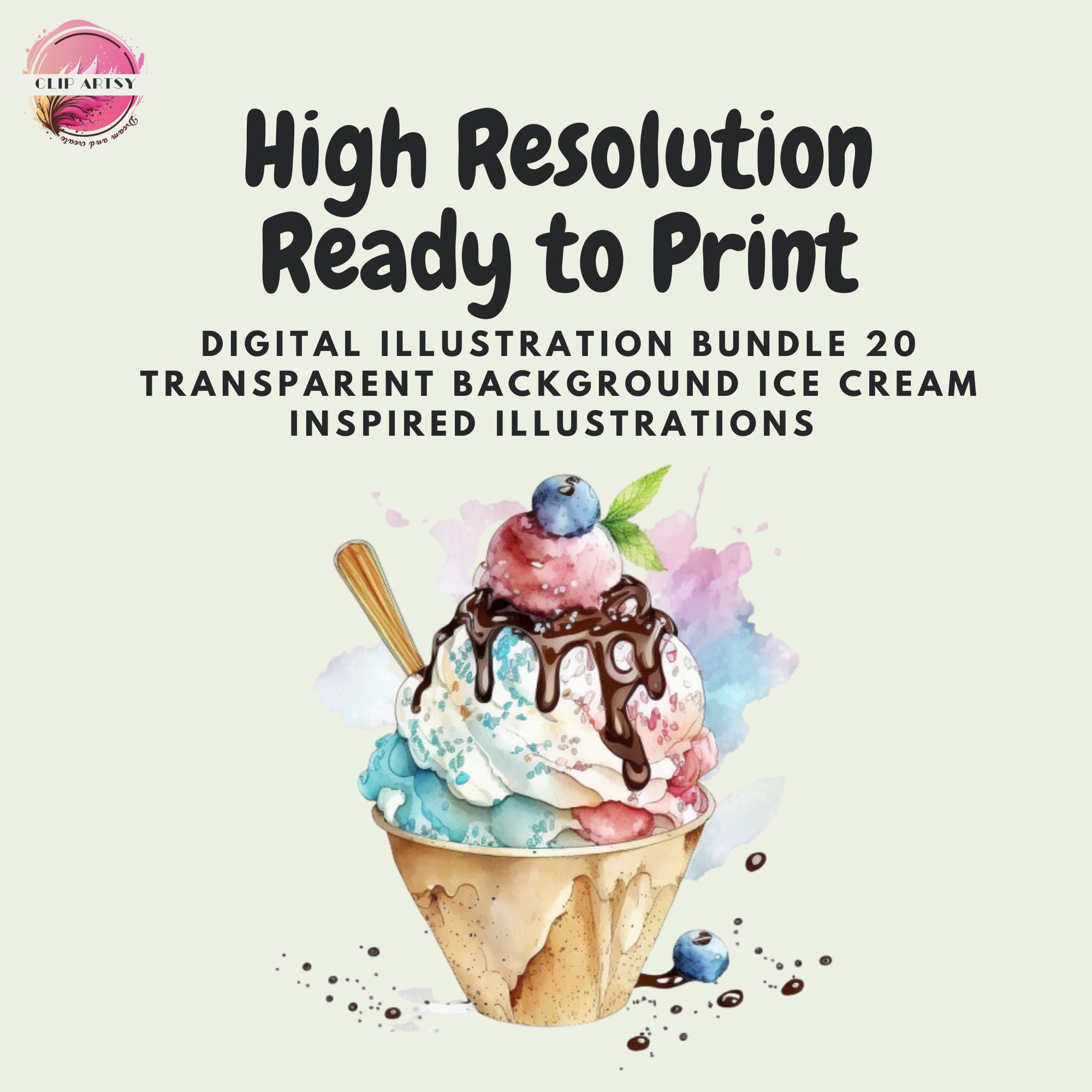 Watercolor Printable Ice Cream Clipart - Etsy
