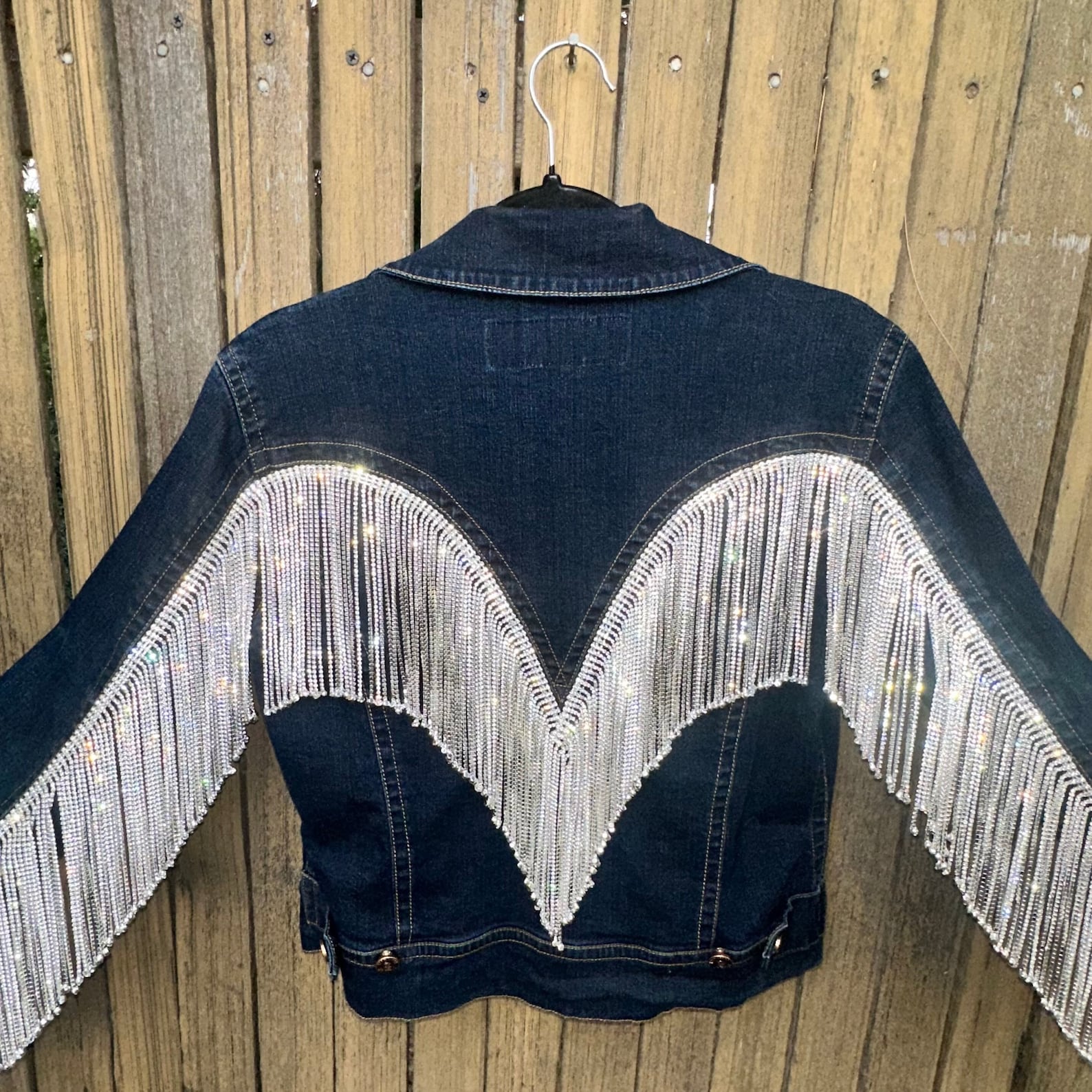Custom Rhinestone Fringe Denim Jacket - Etsy