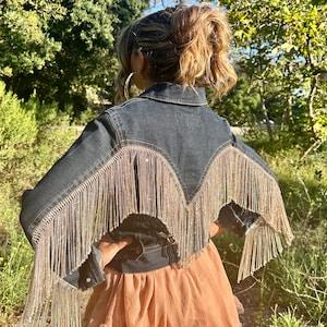Custom Rhinestone Fringe Denim Jacket - Etsy
