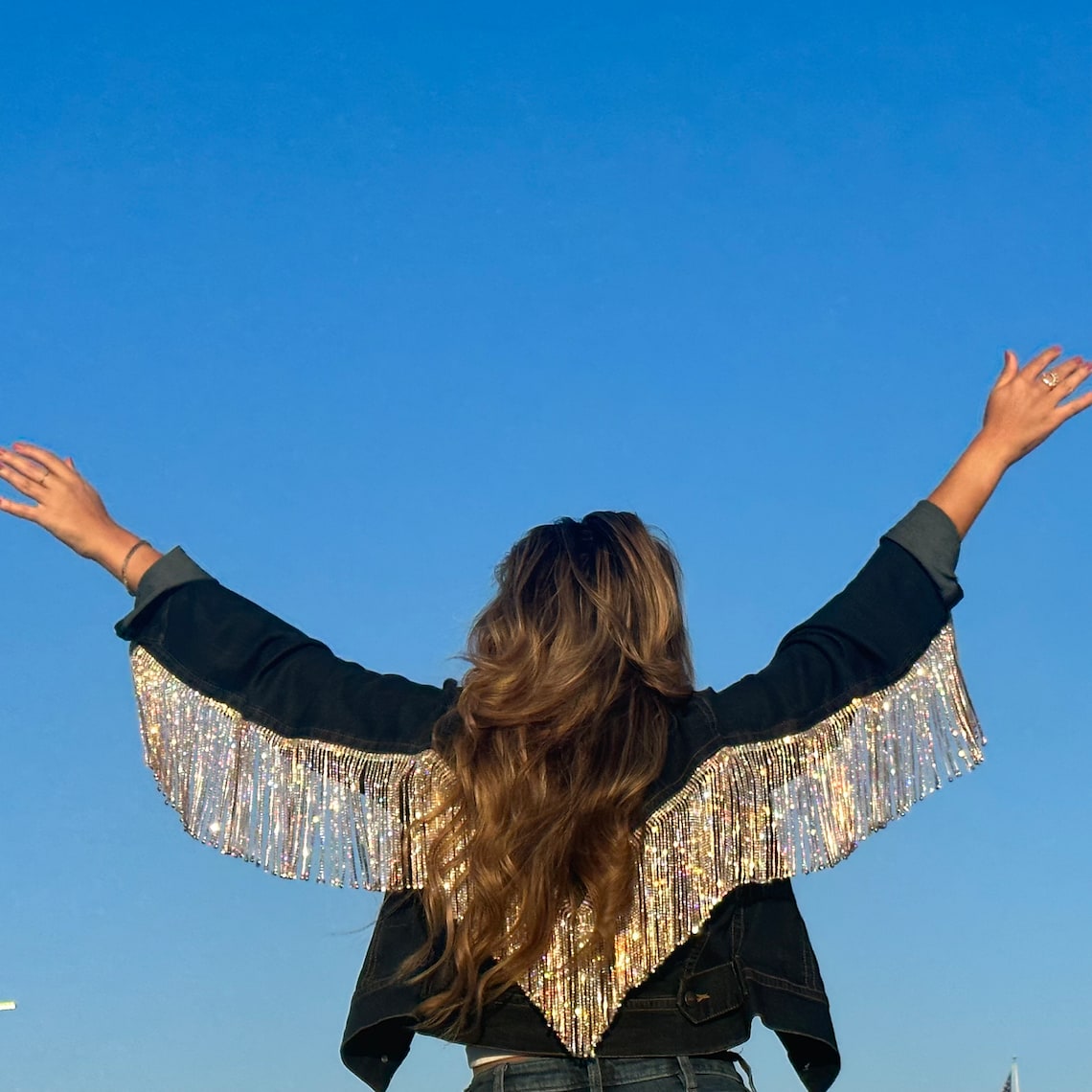 Custom Rhinestone Fringe Denim Jacket - Etsy