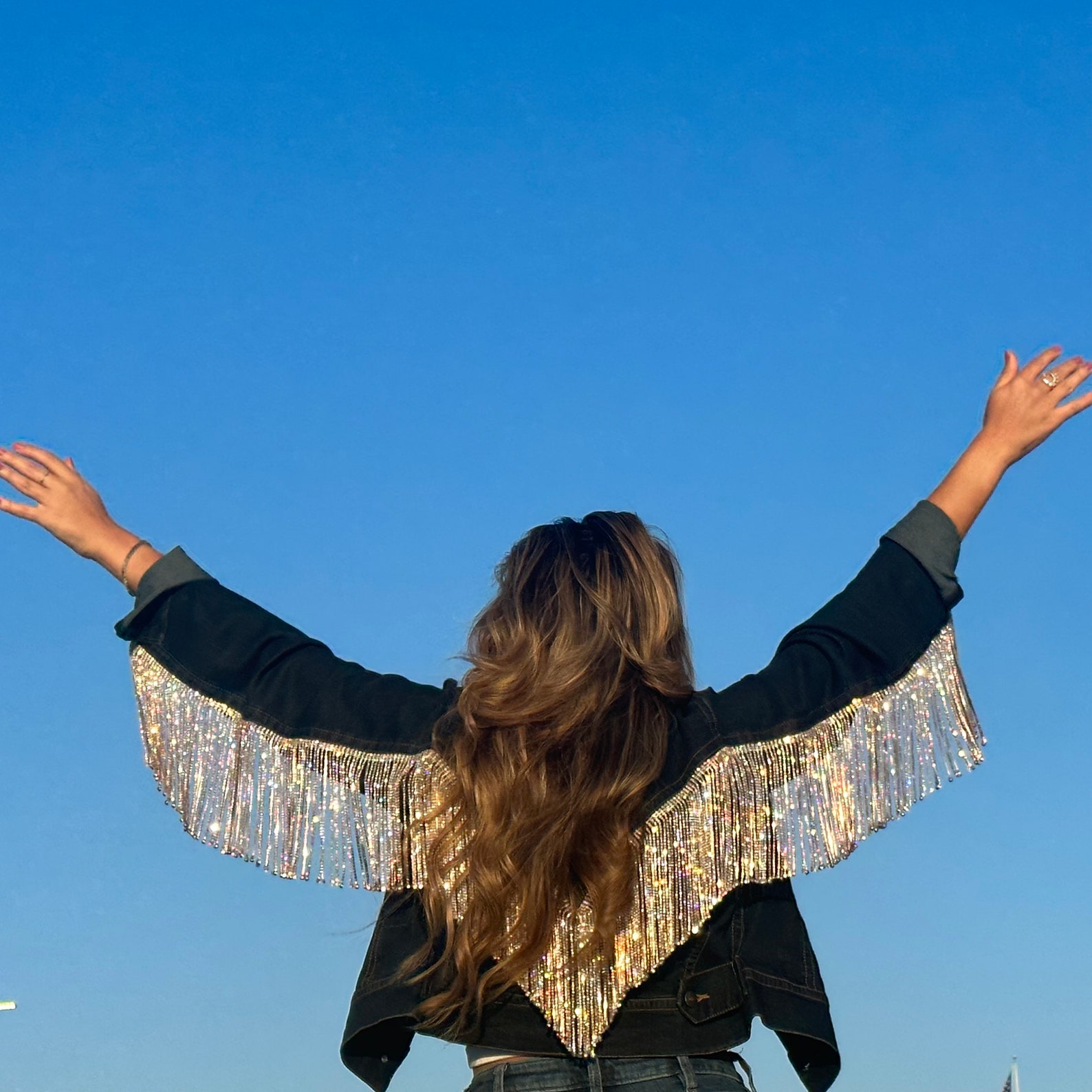 Custom Rhinestone Fringe Denim Jacket - Etsy