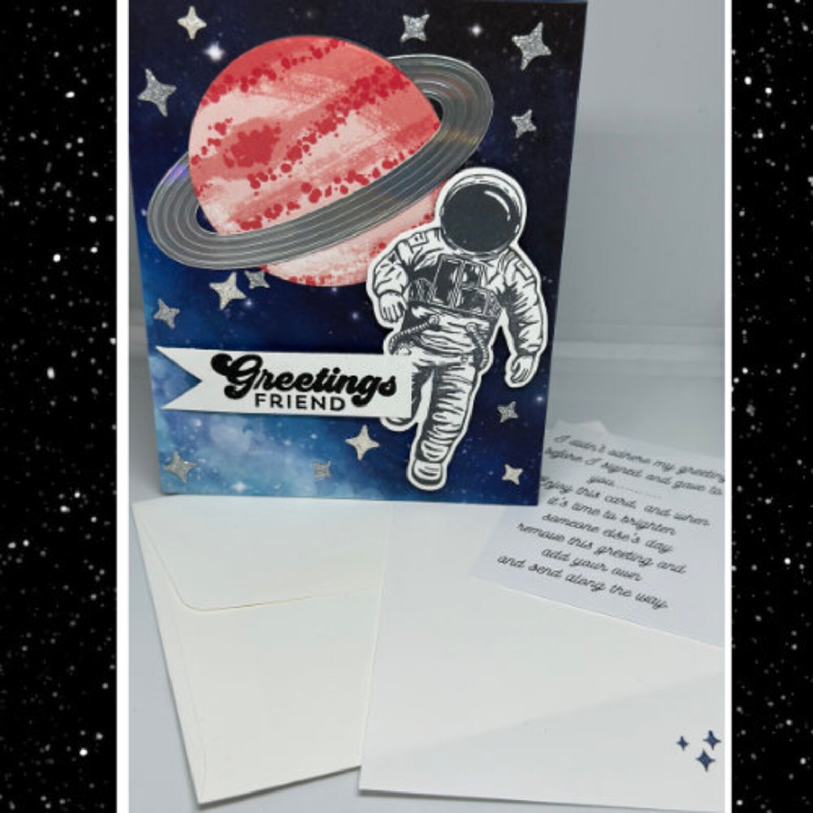 Astronaut in Space Card, Outer Space Card Planet Card, Birthday Card ...