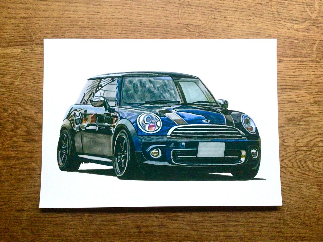 Mini Cooper R56 Car Print, Hand Drawn Car Drawing. Perfect Gift for Any ...