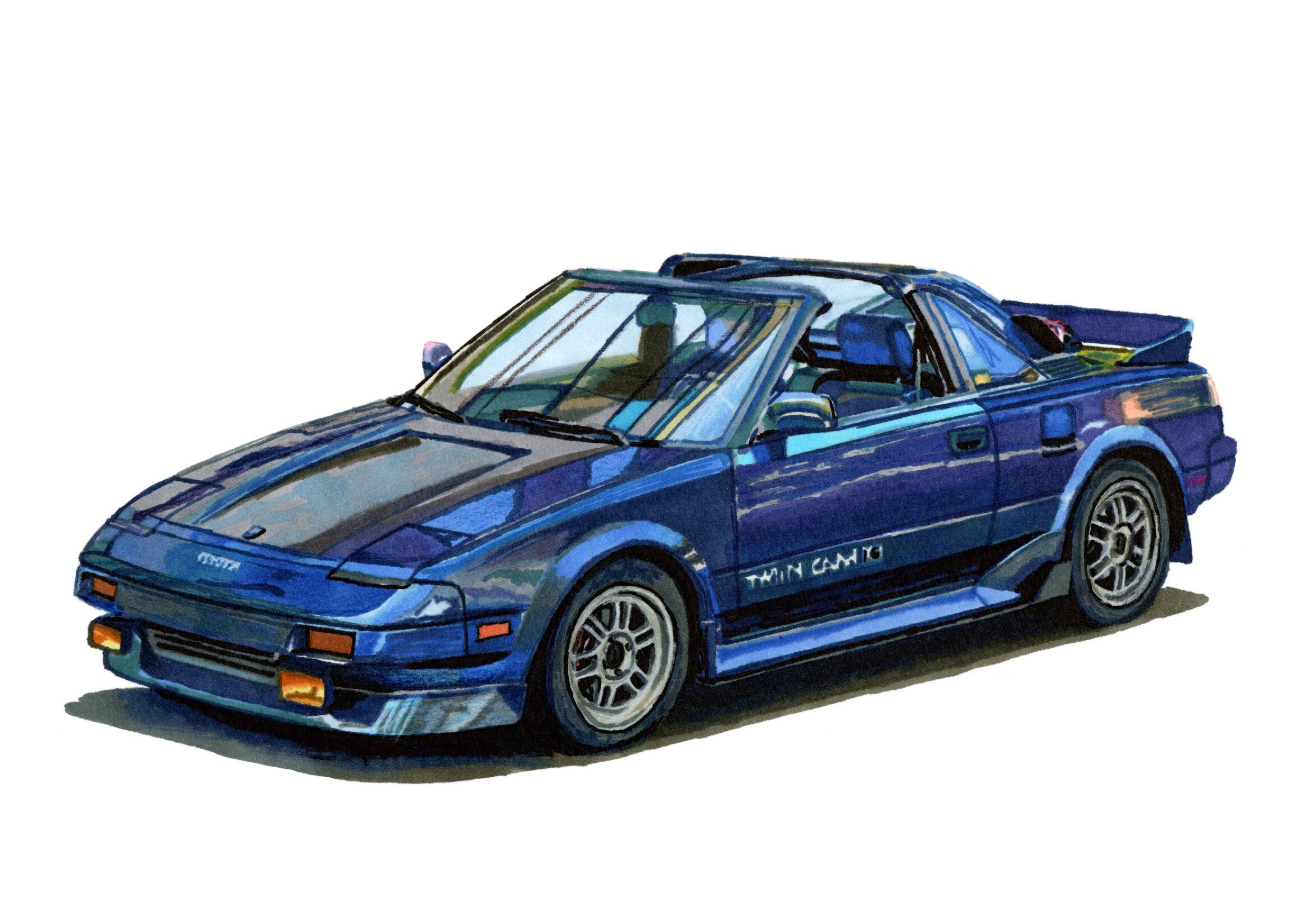 Toyota MR2 MK1 Car Print, Hand Drawn Car Drawing. Perfect Gift for Any ...