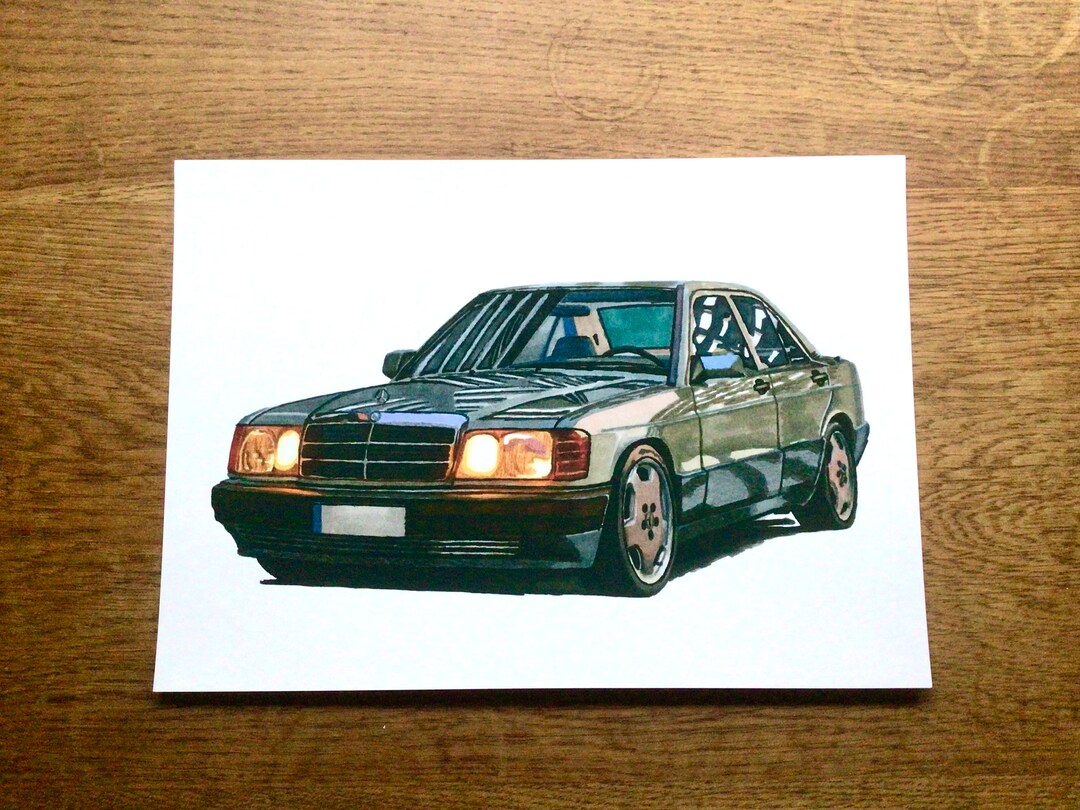 Mercedes 190E Car Print, Hand Drawn Car Drawing. Perfect Gift for Any ...