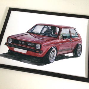 VW Golf GTI MK1 Car Print, Hand Drawn Car Drawing. Perfect Gift for Any ...