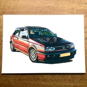 VW Golf GTI MK3 Car Print, Hand Drawn Car Drawing. Perfect Gift for Any ...