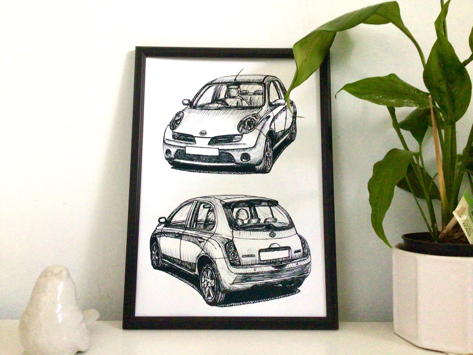 Nissan Micra K12 Car Print, Hand Drawn Car Drawing. Perfect Gift for ...