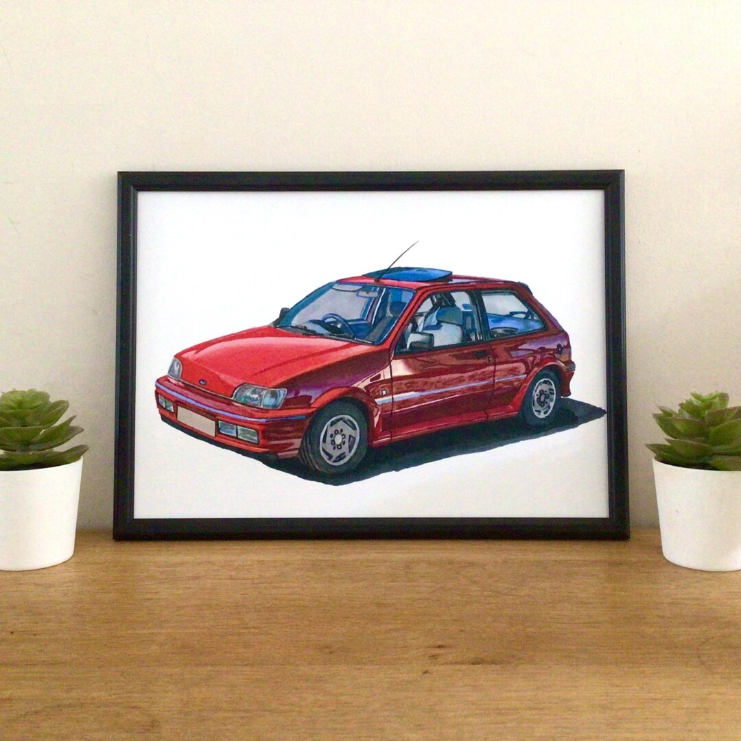 Ford Fiesta Xr2i Car Print, Hand Drawn Car Drawing. Perfect Gift for ...