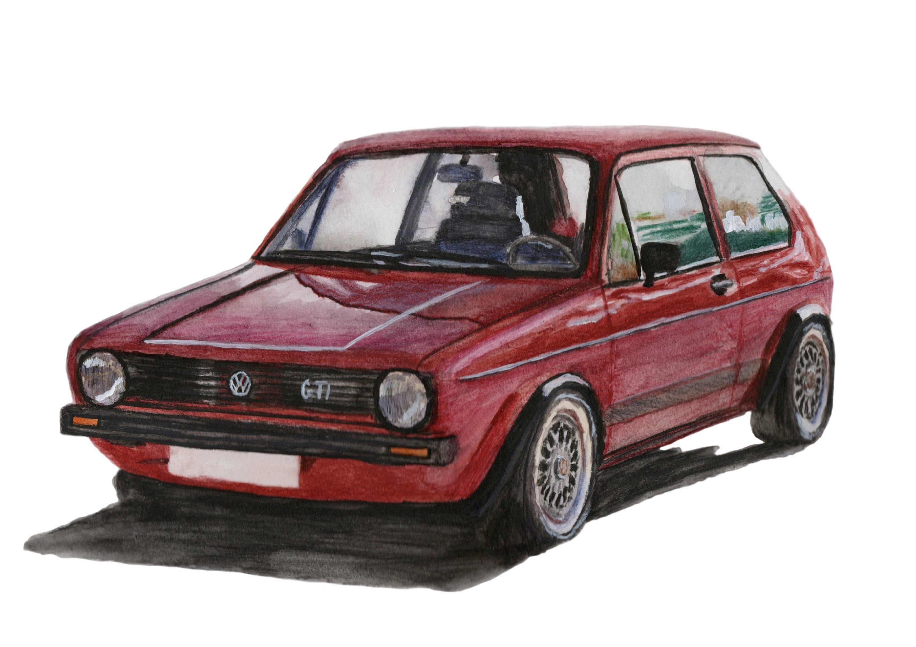 VW Golf GTI MK1 Car Print, Hand Drawn Car Drawing. Perfect Gift for Any ...