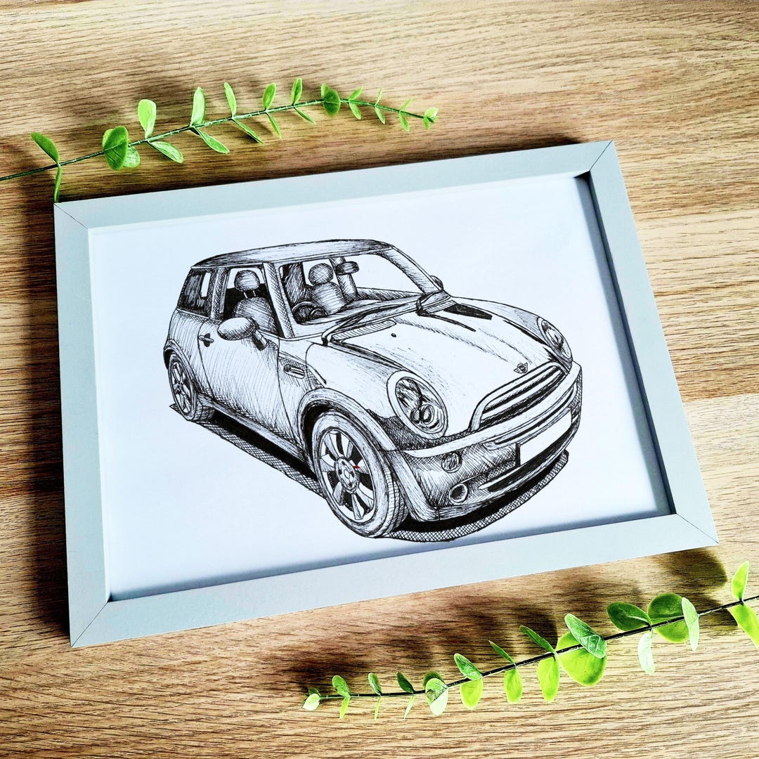Mini Cooper R53 Car Print, Hand Drawn Car Drawing. Perfect Gift for Any ...