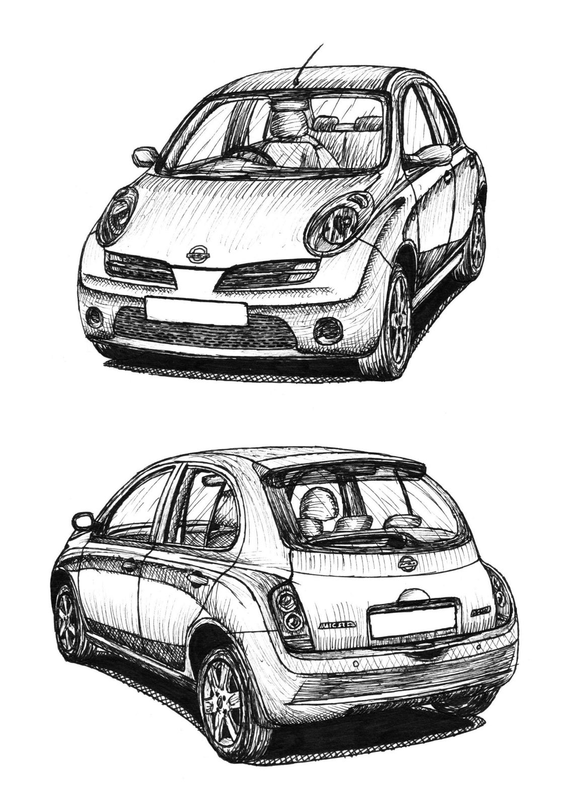 Nissan Micra K12 Car Print, Hand Drawn Car Drawing. Perfect Gift for ...