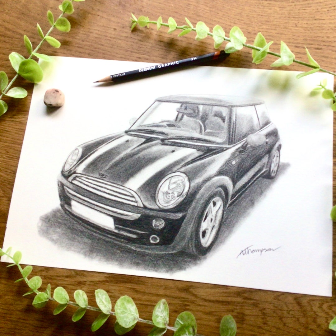 Custom Car Drawing, Personalised Birthday Gift, Hand Drawn Pencil ...