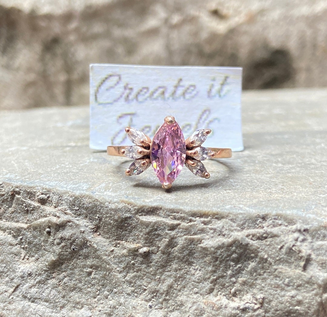 Pink Diamond Ring Three Stone Vivid Pink Diamond Simulant Engagement ...