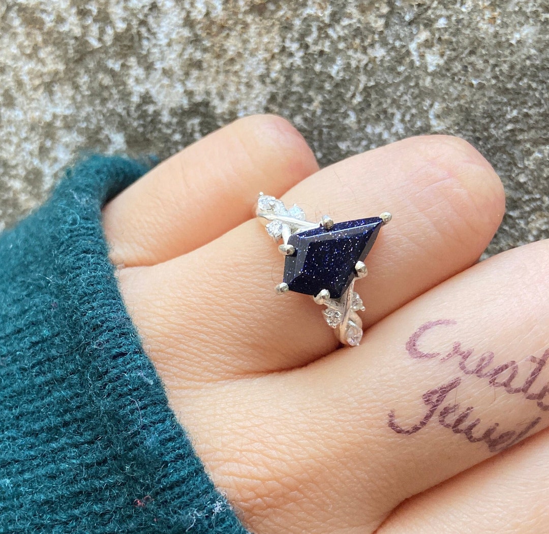 Galaxy Sandstone Ring Blue Sandstone Engagement Ring Nebula Ring ...