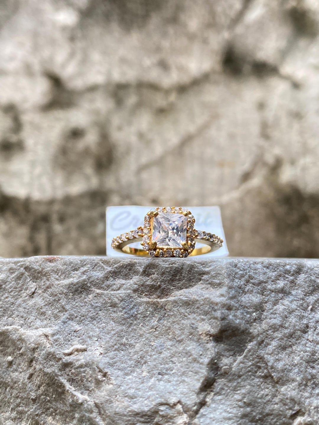 Dainty Princess Cut Ring Matching Engagement Ring Solitaire CZ Diamond ...