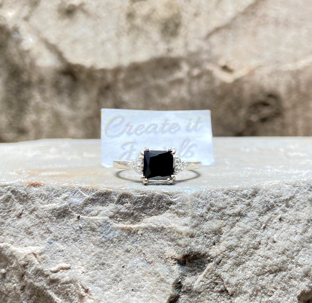 Black Square Ring Minimalist Square Gemstone Ring Custom Black ...