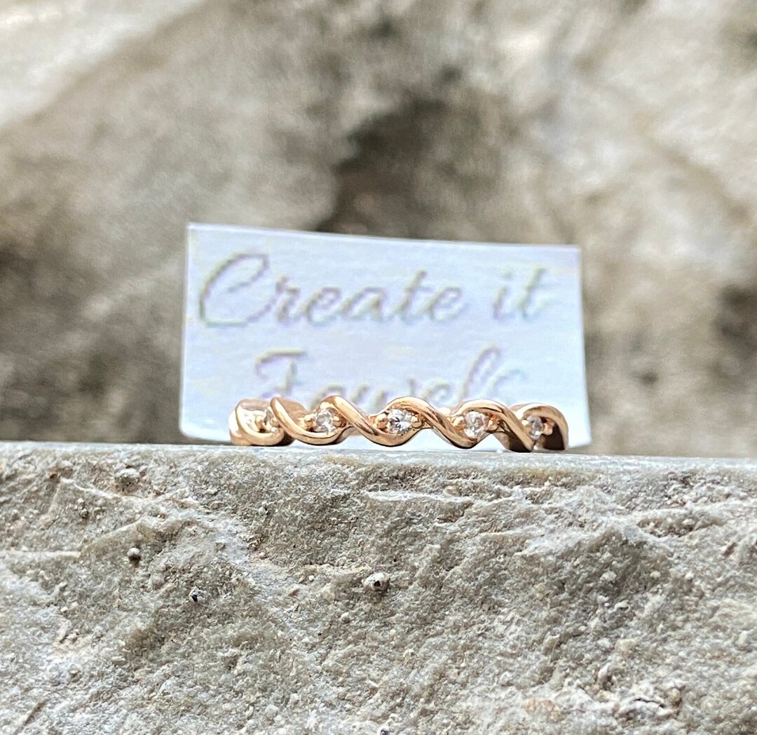 Diamond Twisted Rope Ring, Half Eternity Band, Dainty Rope Ring Band ...