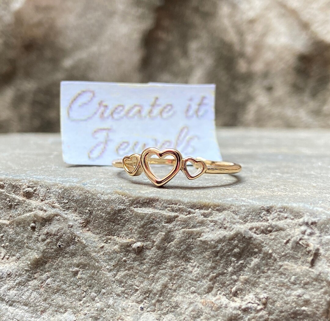 Three Heart Hollow Ring, Dainty Heart Band, Minimalist Love Ring ...