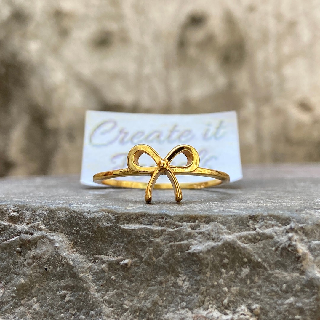 Bow Ring, 925 Sterling Silver Ring, 14K Gold Plated Adjustable Ring ...