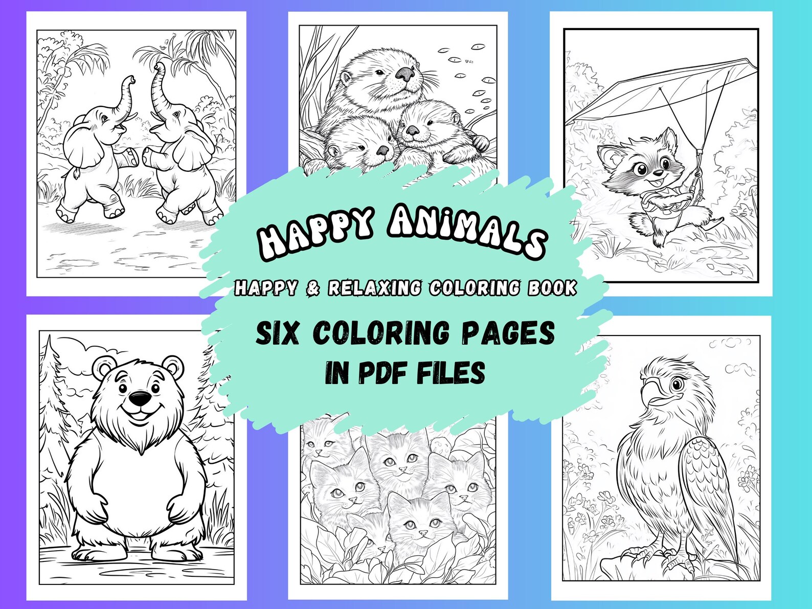 Happy Animals Coloring Pages | Cute and Happy Animals Coloring Pages ...
