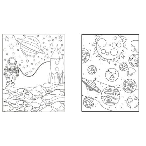 SPACE COLORING BOOK: 50 Illustrations of the Universe Featuring Planets ...