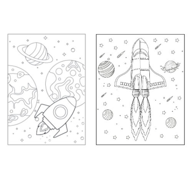 SPACE COLORING BOOK: 50 Illustrations of the Universe Featuring Planets ...