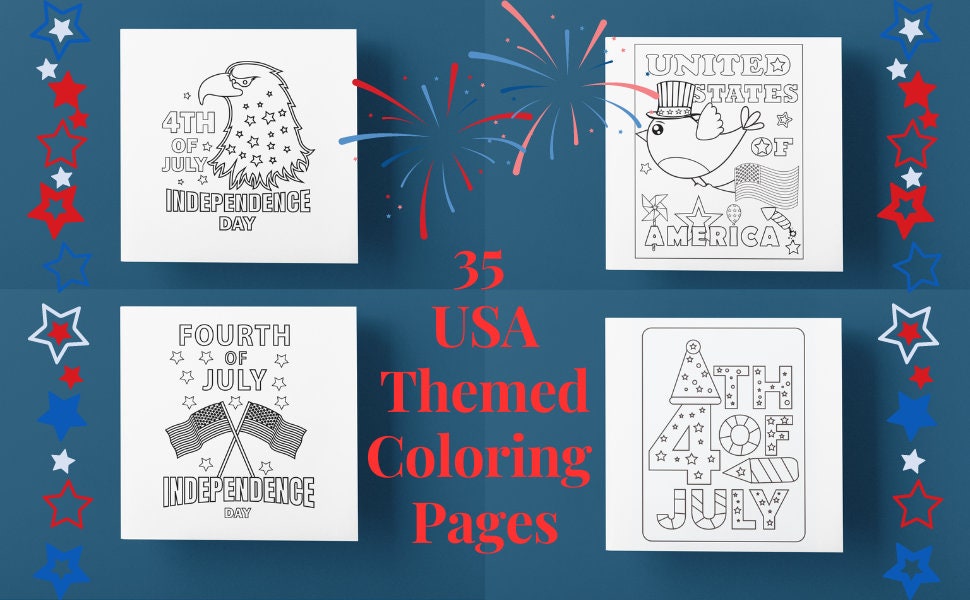 4th of July PDF Coloring & Activity Book: 35 American Themed Coloring ...