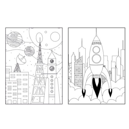 SPACE COLORING BOOK: 50 Illustrations of the Universe Featuring Planets ...