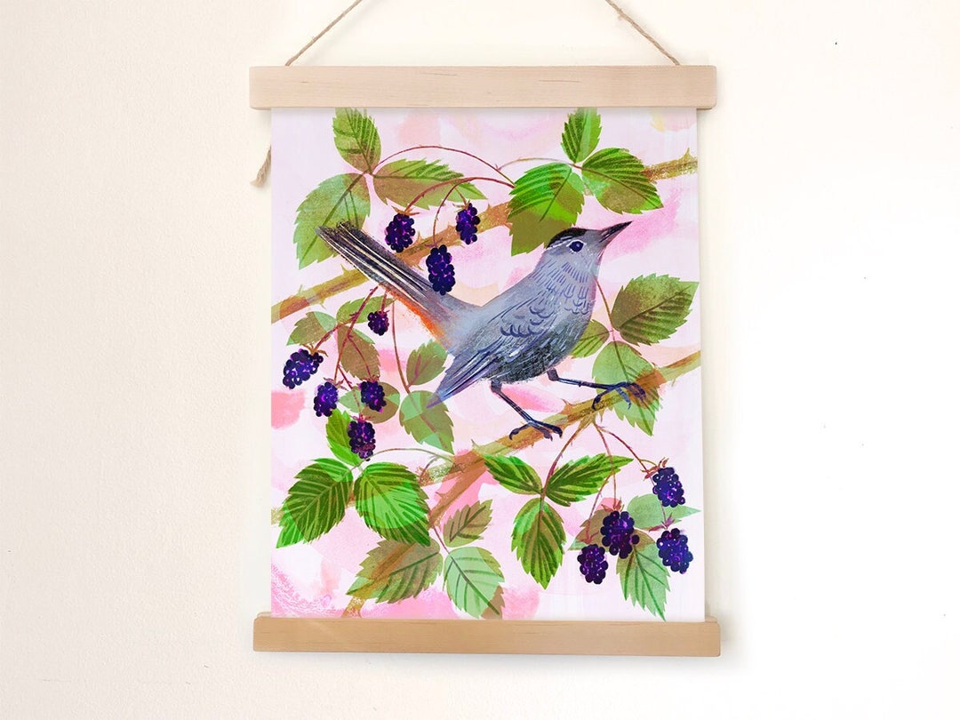 Catbird and Blackberries Art Print, Nature Wall Art, Summer Decor, 8x10 ...