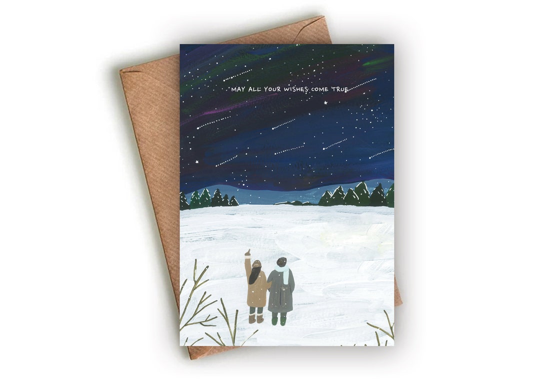 Shooting Star-illustrated Greeting Card for Her/him，shooting Star/moon ...
