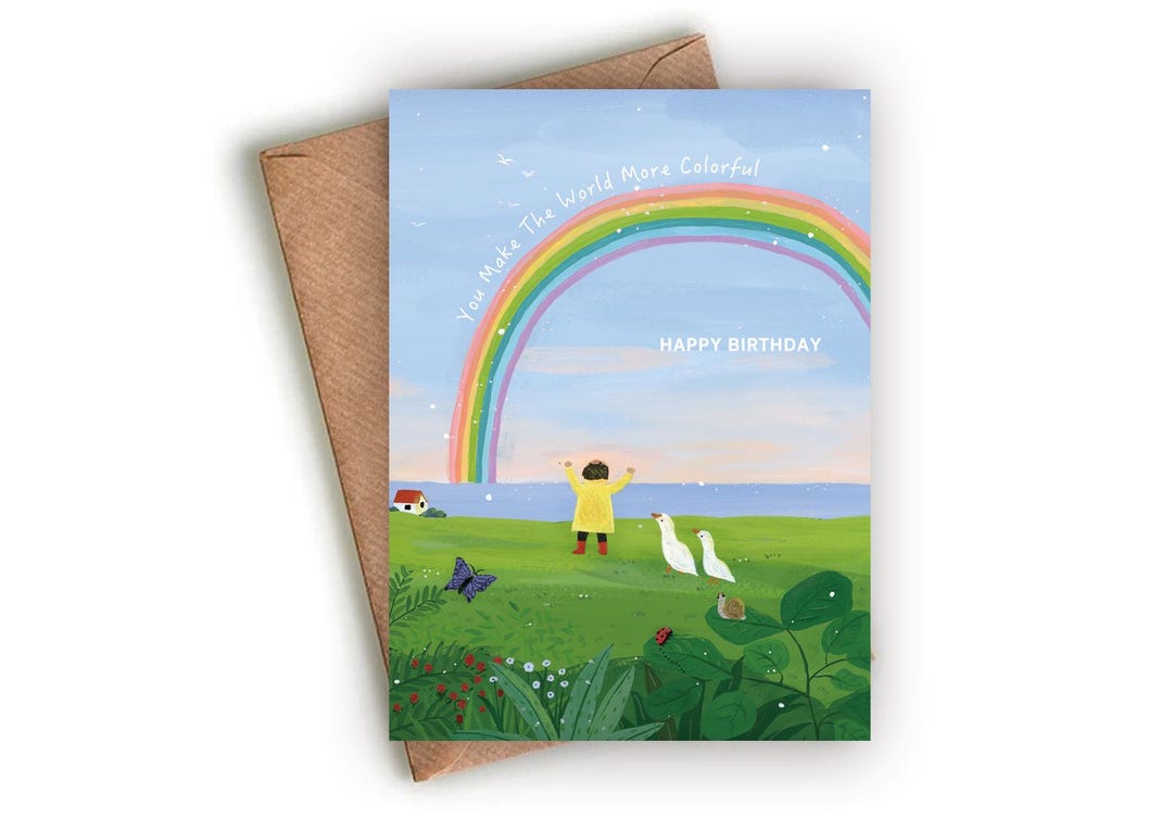 Rainbow Kids Birthday Card | Original Illustration Greeting Card | A6 ...