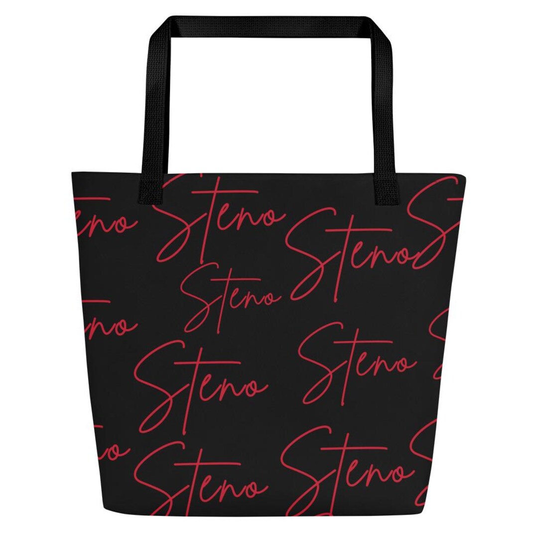All-over Steno Print Large red & Black Tote Bag With Inside Pocket - Etsy