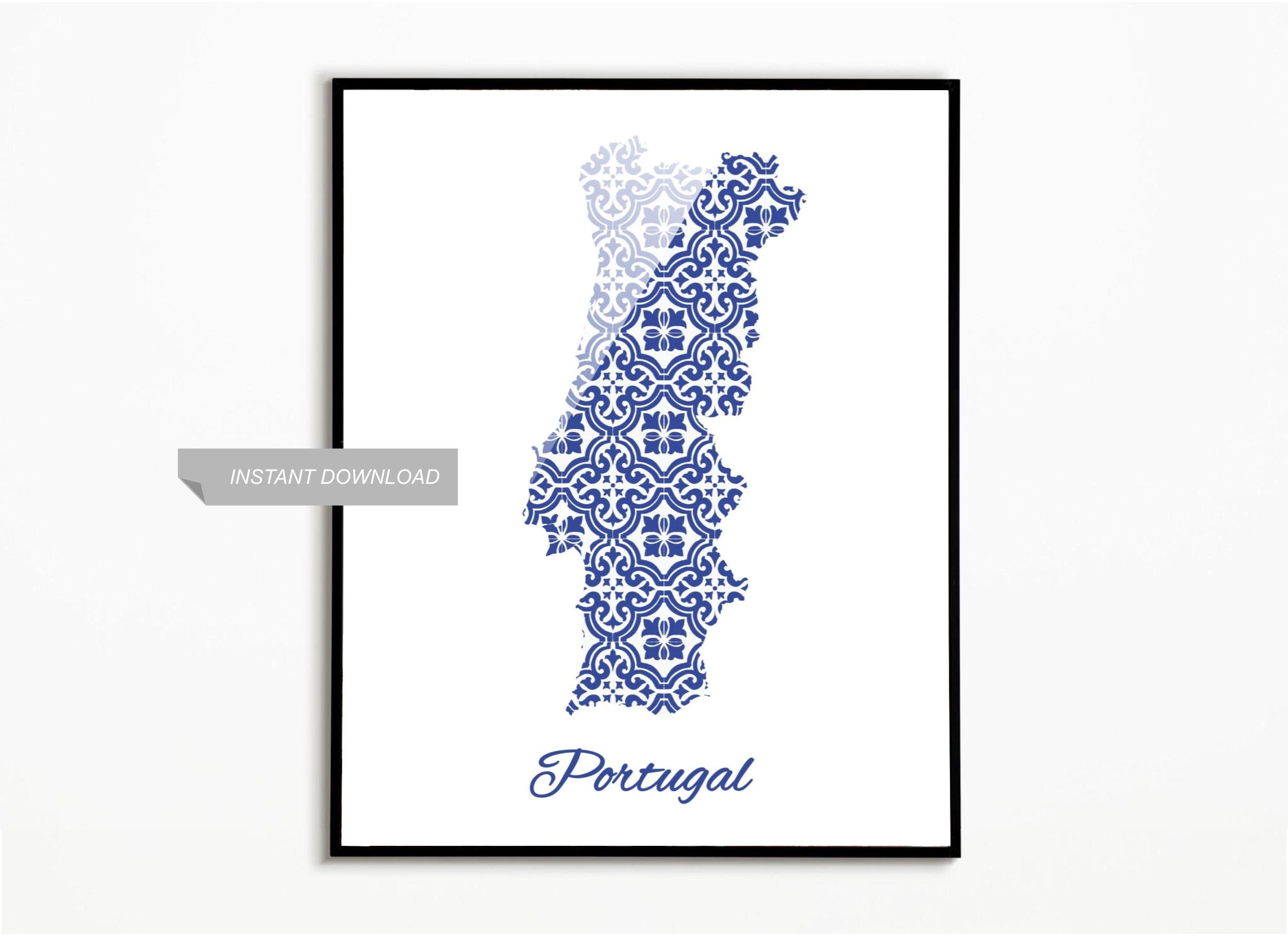 Portugal Azulejo Map, Printable Wall Art, Portugal Map, Portuguese Tile ...