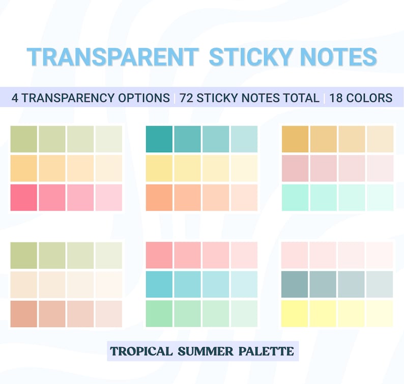 Goodnotes Transparent Digital Sticky Notes: Summer Colors (PNG, 72 ...