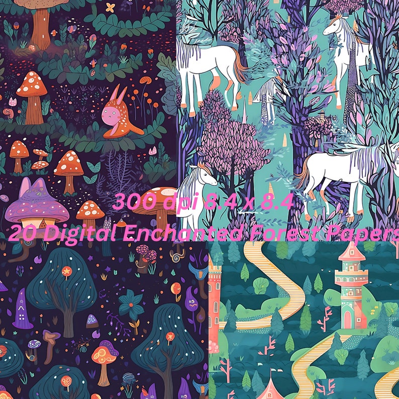 Enchanted Forest Digital Papers Magical Forest Wallpaper - Etsy