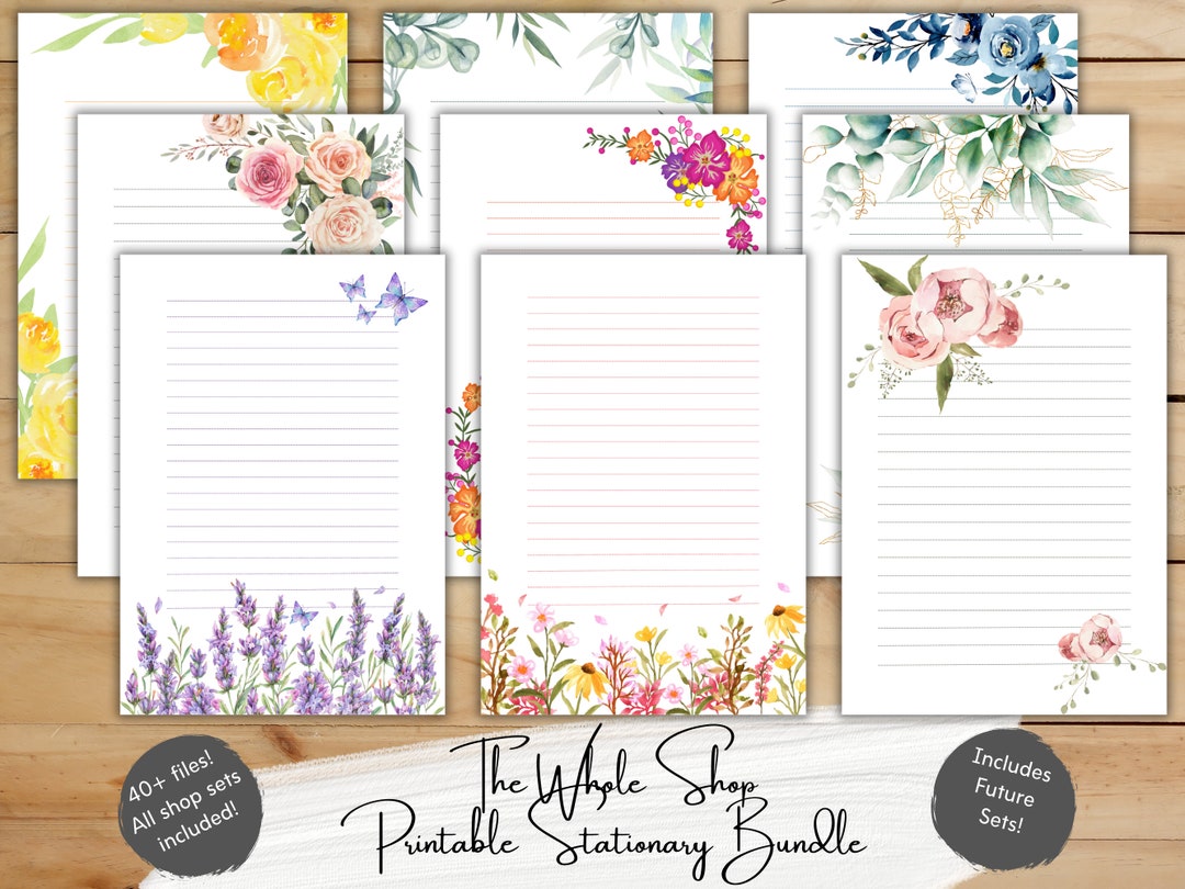 Whole Shop Printable Stationery, Watercolor Stationary, Blue Botanical ...