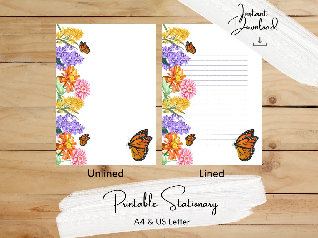 Monarch Butterfly Wildflowers Printable Stationery, Botanical, Writing ...