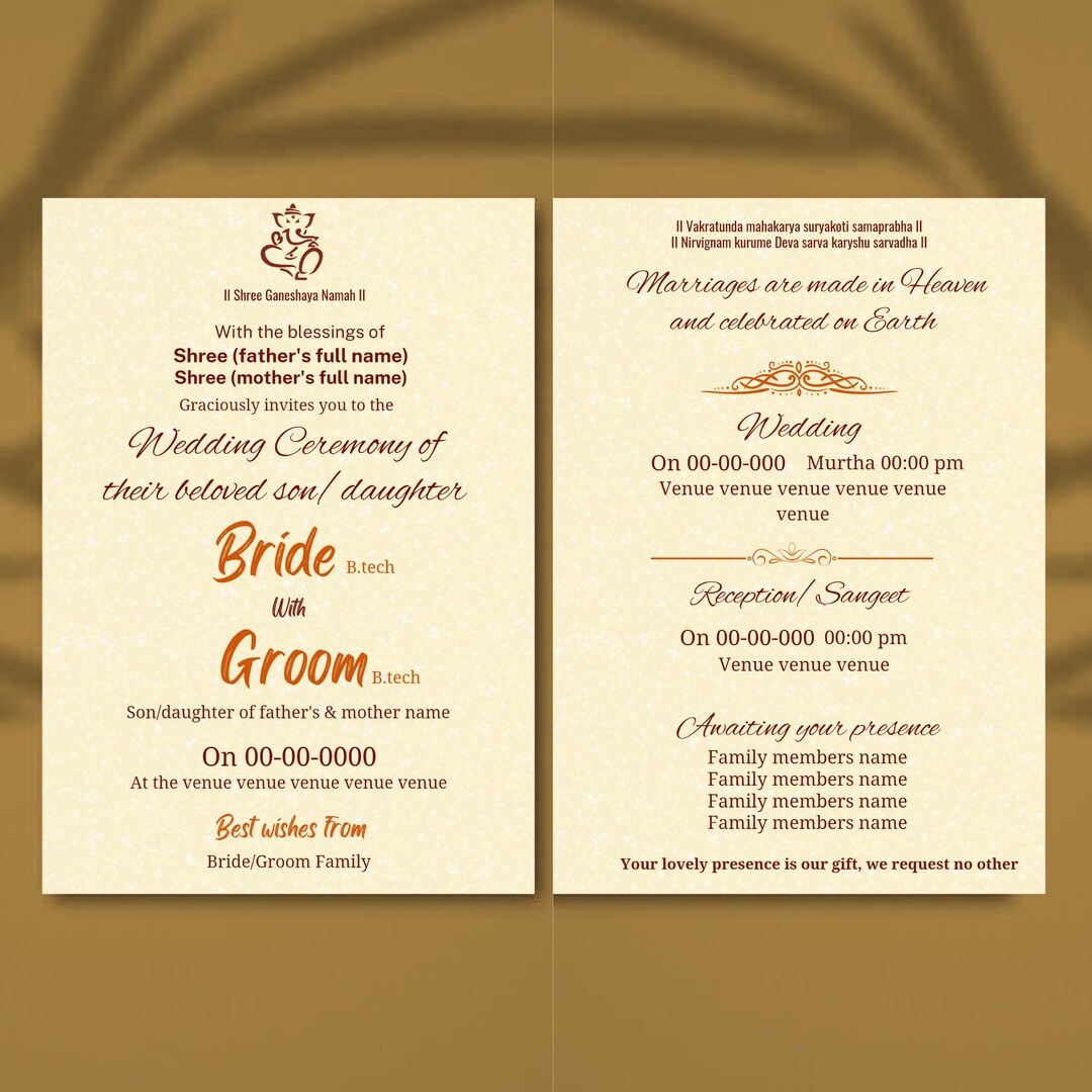 Traditional Indian Wedding Invitation Template - Etsy