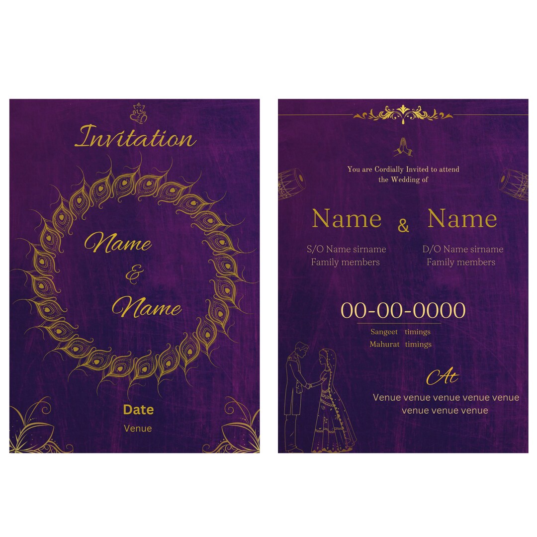 Indian Wedding Invitation Front and Back Invitation - Etsy
