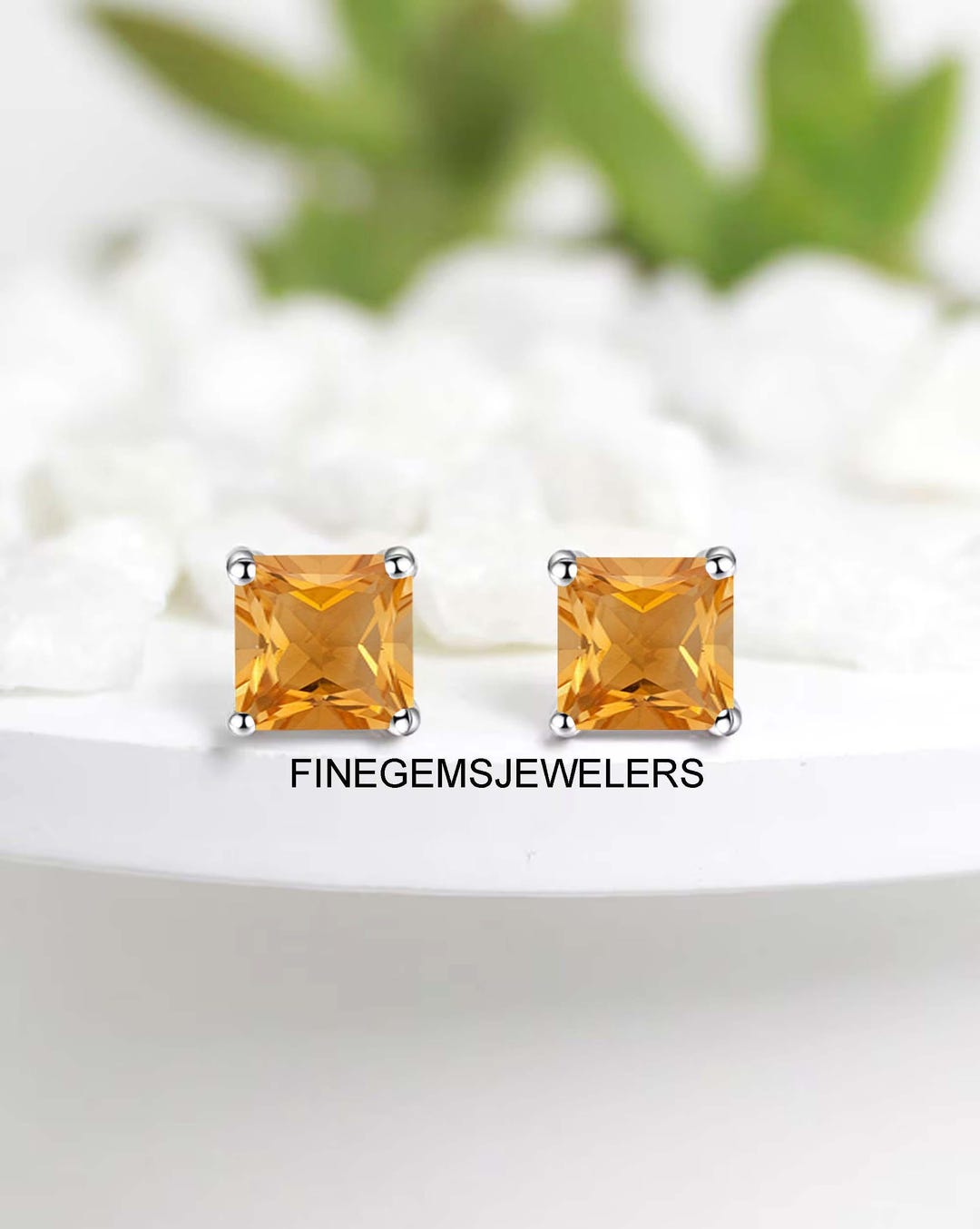 Yellow Topaz Earrings, 5-10 MM Princess Cut Golden Topaz Studs Earrings ...