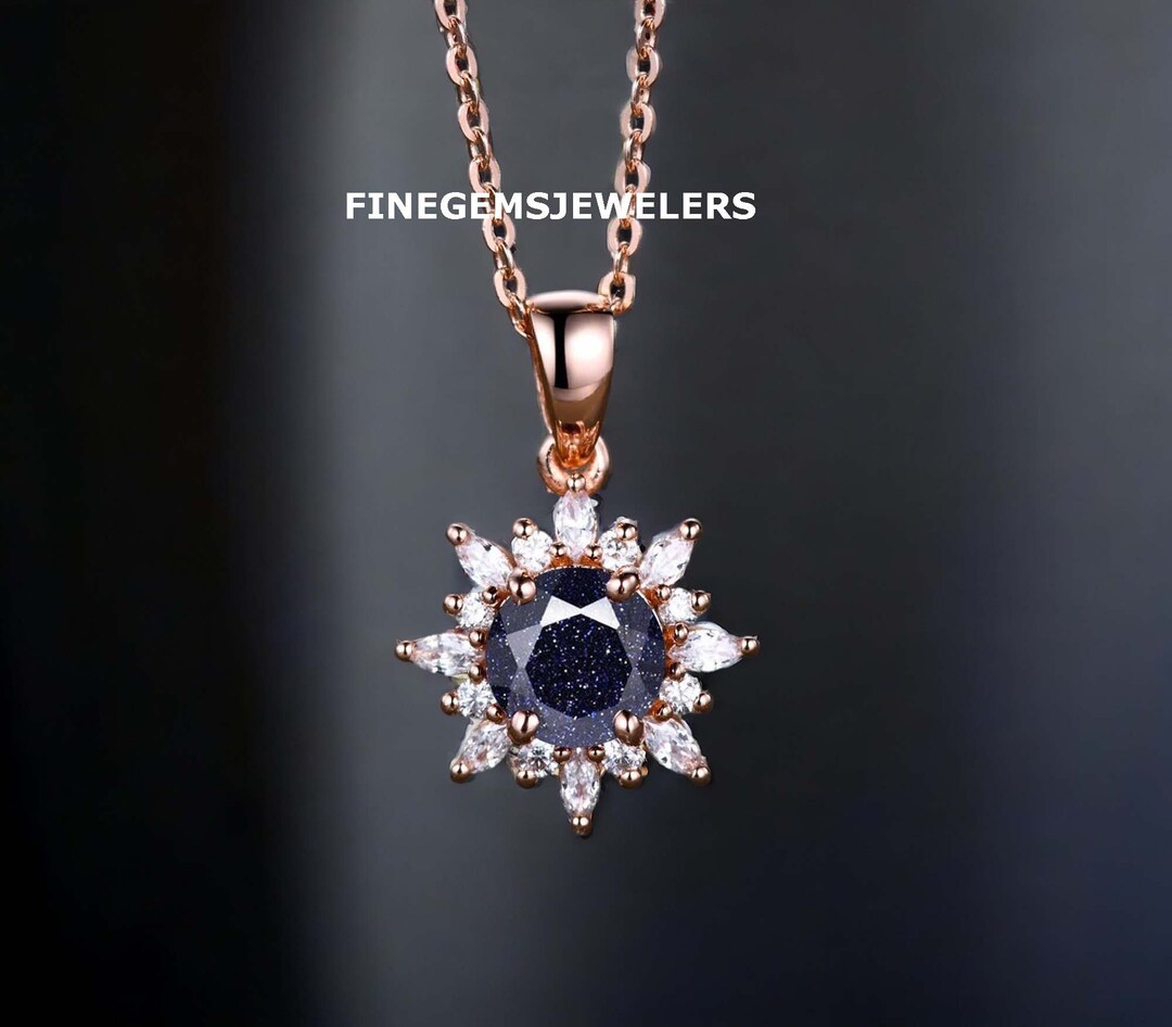 Unique Blue Sandstone Necklace-galaxy Blue Sandstone Pendant-round Cut ...