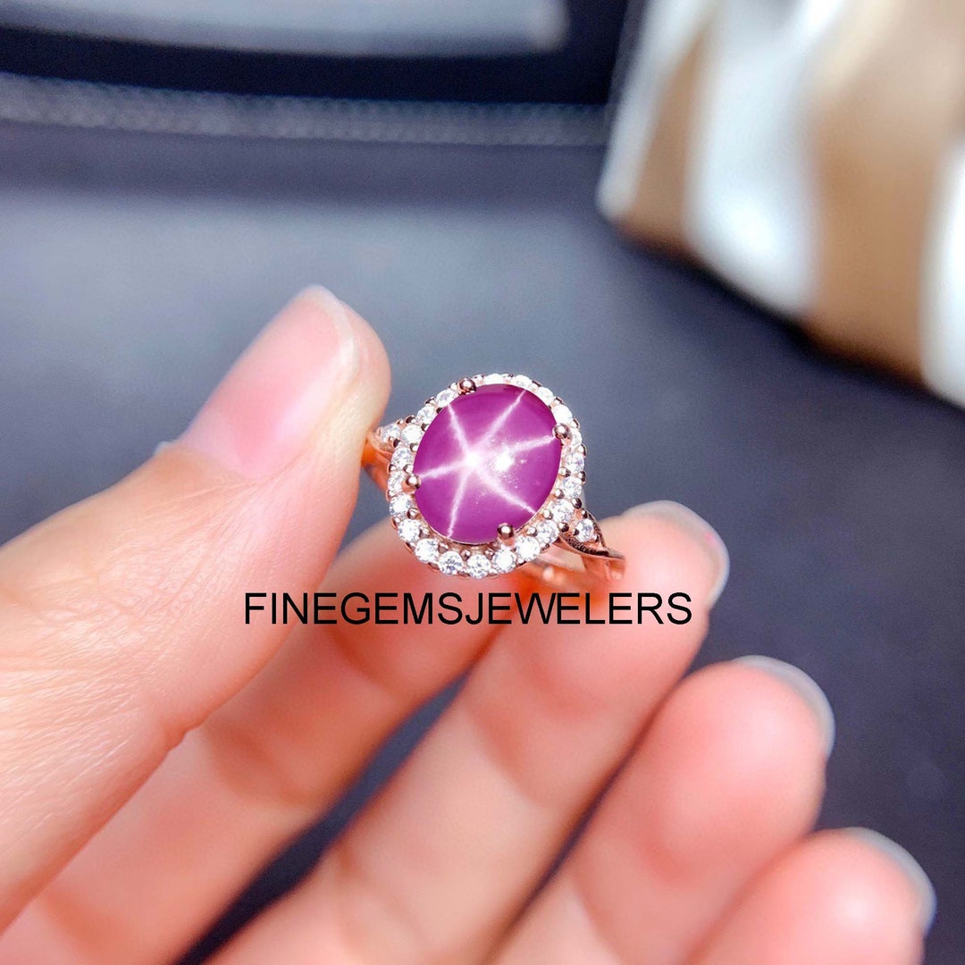 Lindy Star Sapphire Ring, Pink Star Sapphire Ring, 925 Sterling Silver Ring, Women Ring, 6 Ray ...