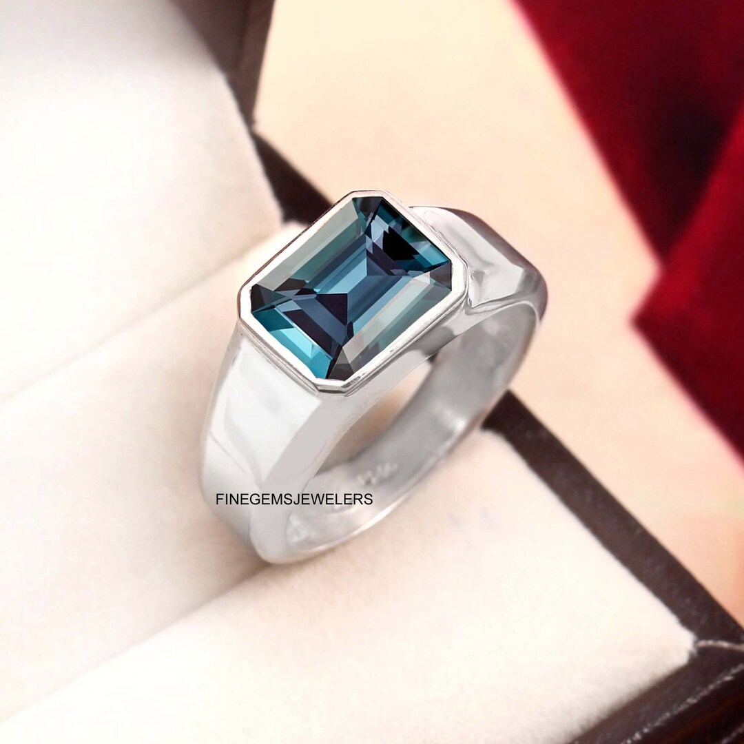 Alexandrite Ring, Men's Silver Alexandrite Ring, Octagon Alexandrite ...