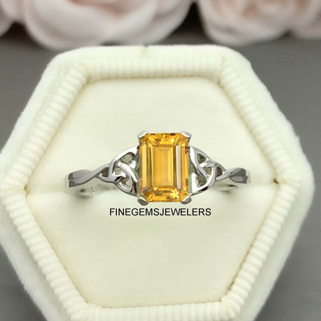 Emerald Cut Yellow Topaz Ring, November Birthstone Ring, 925 Sterling ...