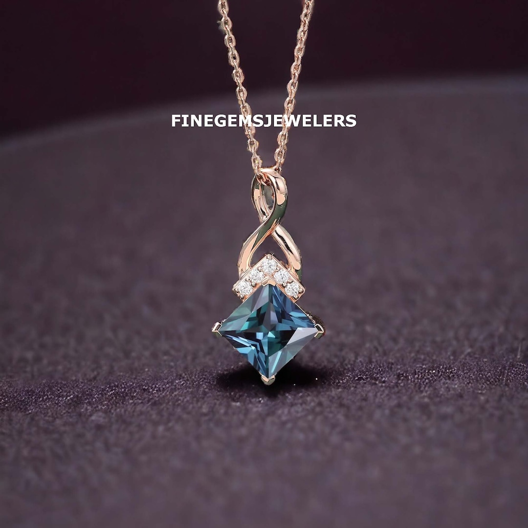 Princess Cut Alexandrite Necklace-june Birthstone-14k Rose Gold Vermeil ...