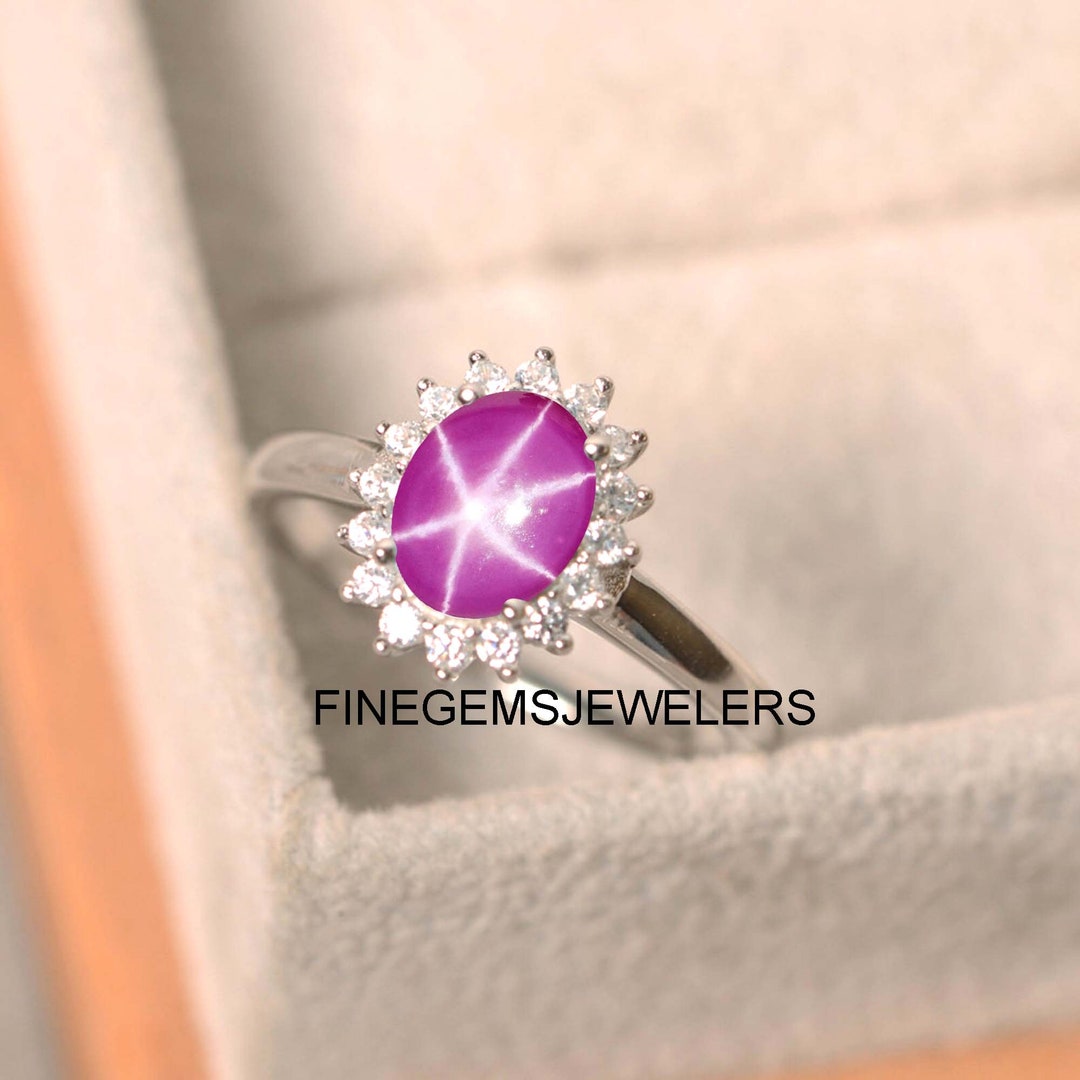 Halo Ruby Star Ring, Pink Lindy Star Ring, 925 Sterling Silver Ring, 6 Ray Lindy Star Ring, July ...
