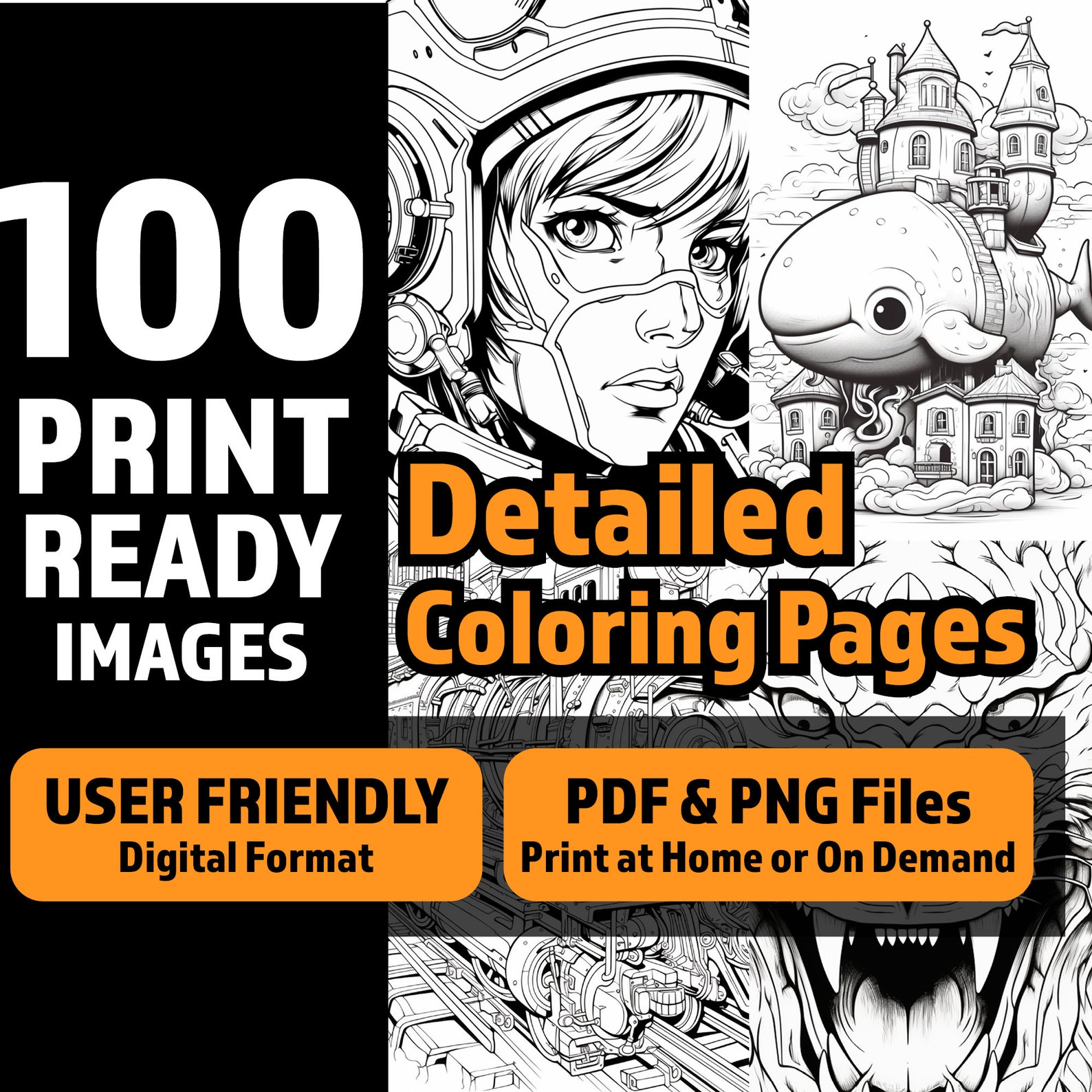 100 Printable Files Digital Coloring Books for Adults Digital Asset ...