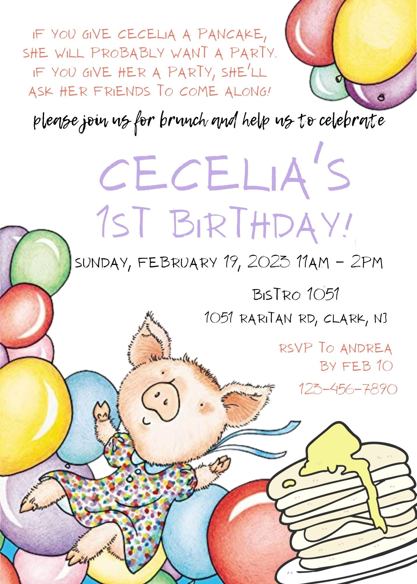 Editable If You Give A Pig A Pancake Party Invitation Template, Instant ...